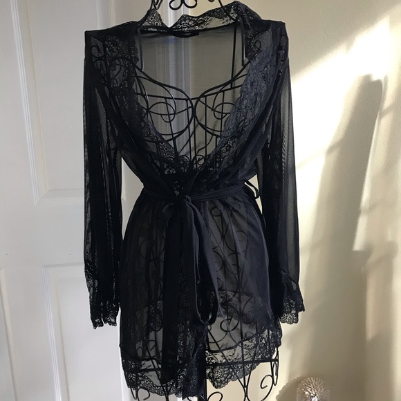 Avid Love | Intimates & Sleepwear | Avid Love Black Sexy Robe Wlace ...